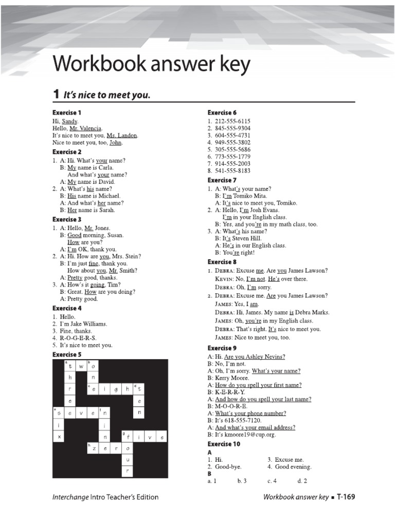 Interchange Intro - Workbook - Answer Key | PDF