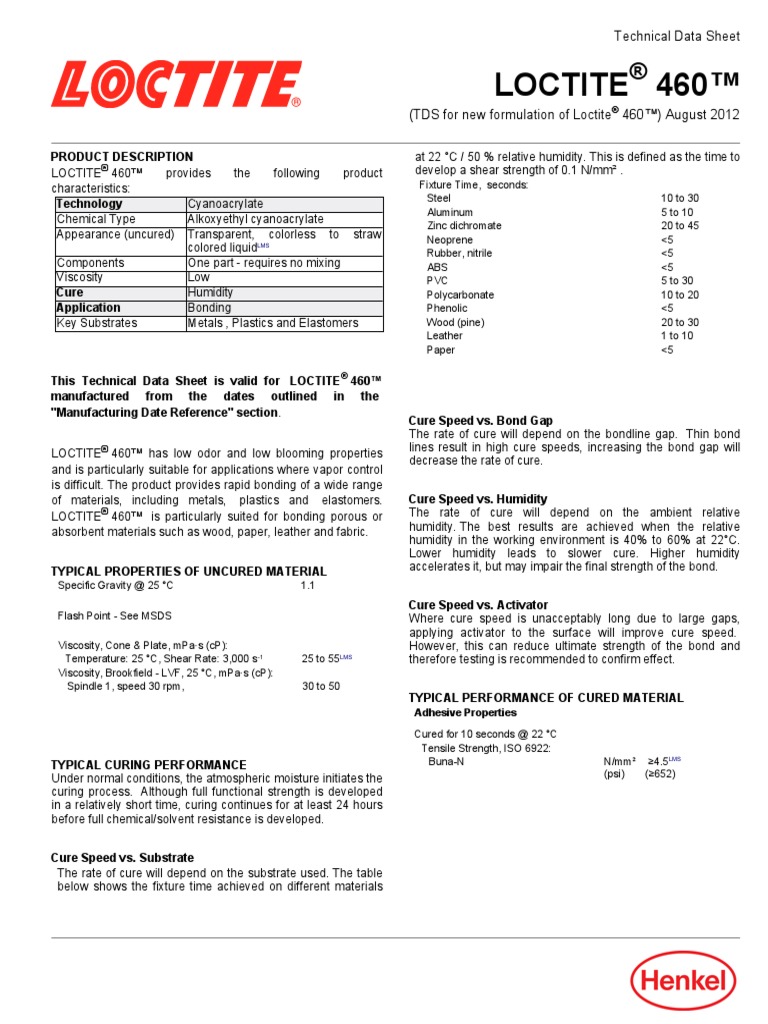Loctite 460™: Technical Data Sheet | PDF | Viscosity | Trademark