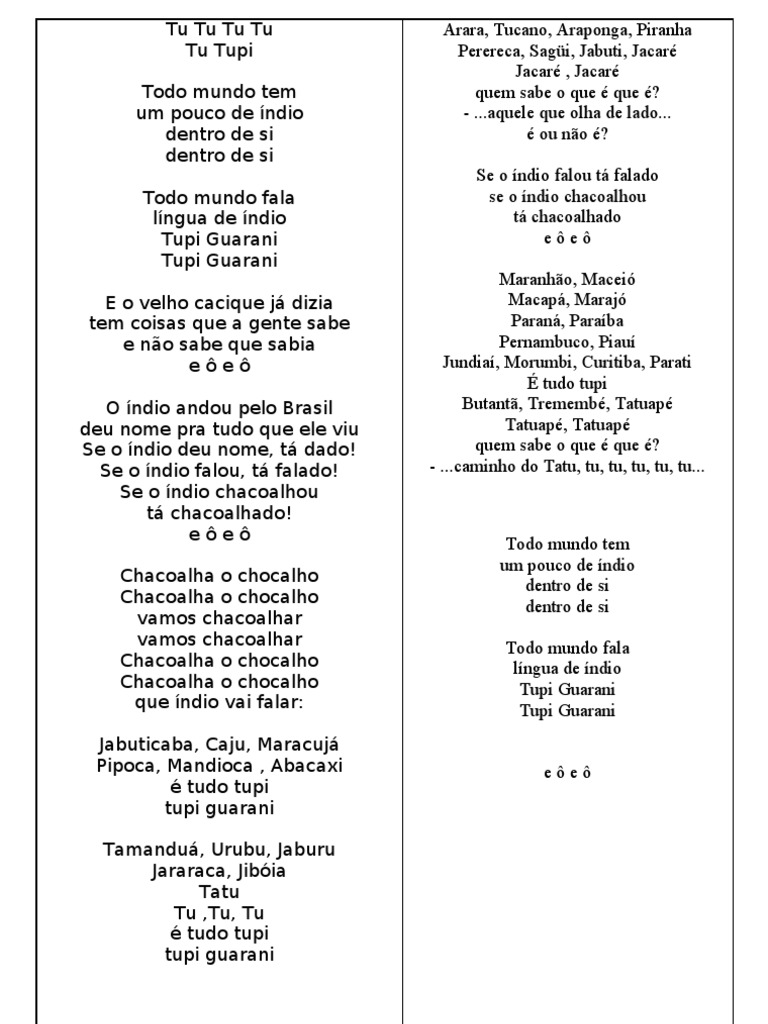 Letra Da Musica Tu Tu Tu Tu | PDF | Idiomas