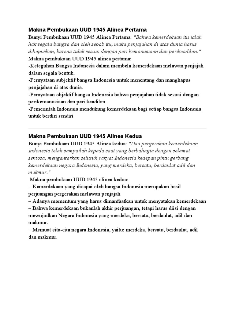 Makna Pembukaan UUD 1945 Alinea Pertama | PDF