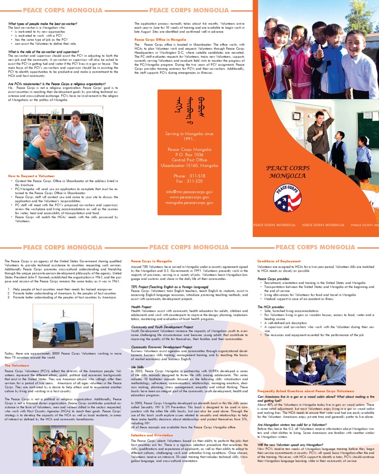 Peace Corps Brochure Request A Worker in Country | PDF