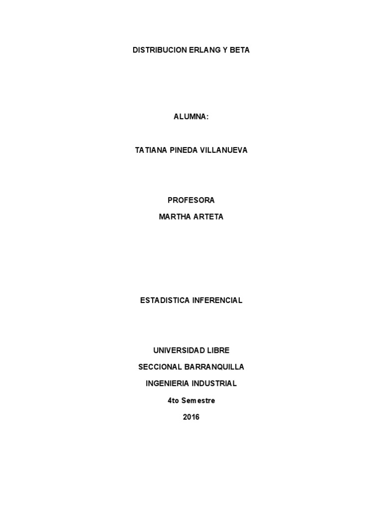 Distribucion Erlang y Beta Alumna | PDF | Teoría estadística | Estadísticas