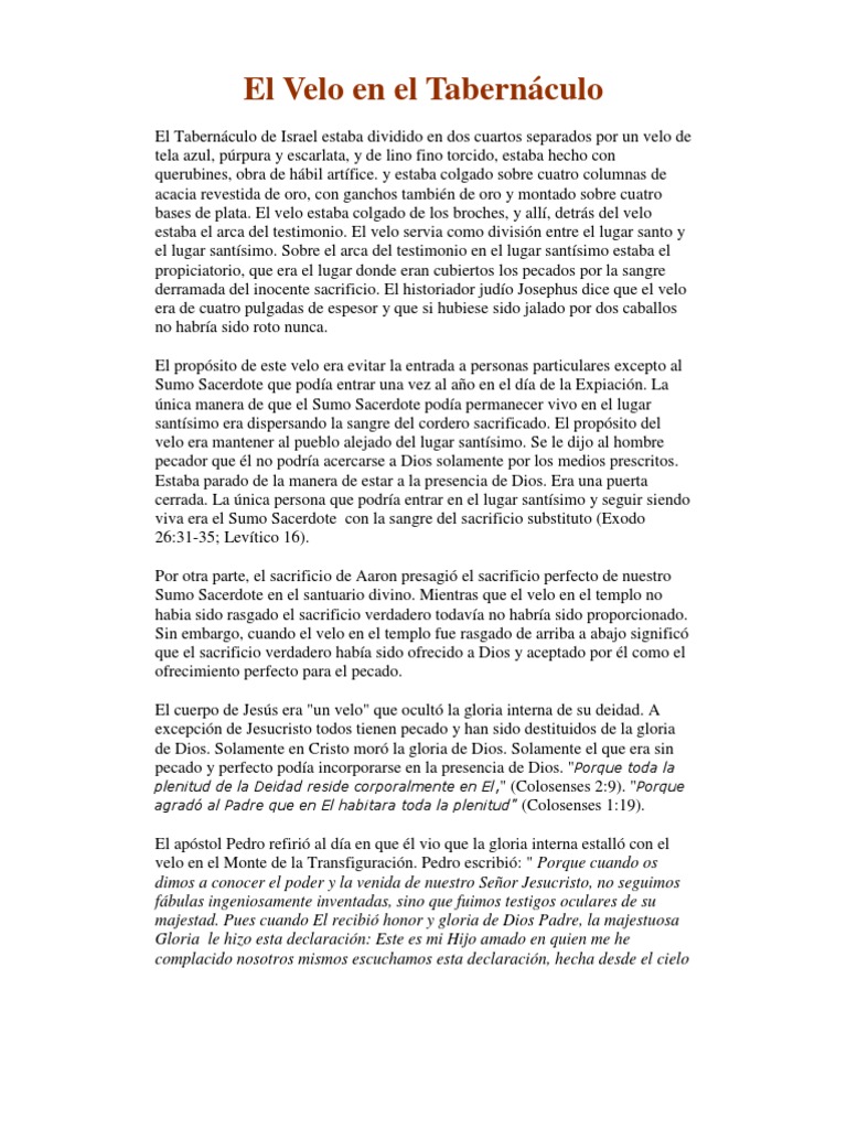El Velo del Tabernáculo y su Significado | PDF | Santo de los santos ...
