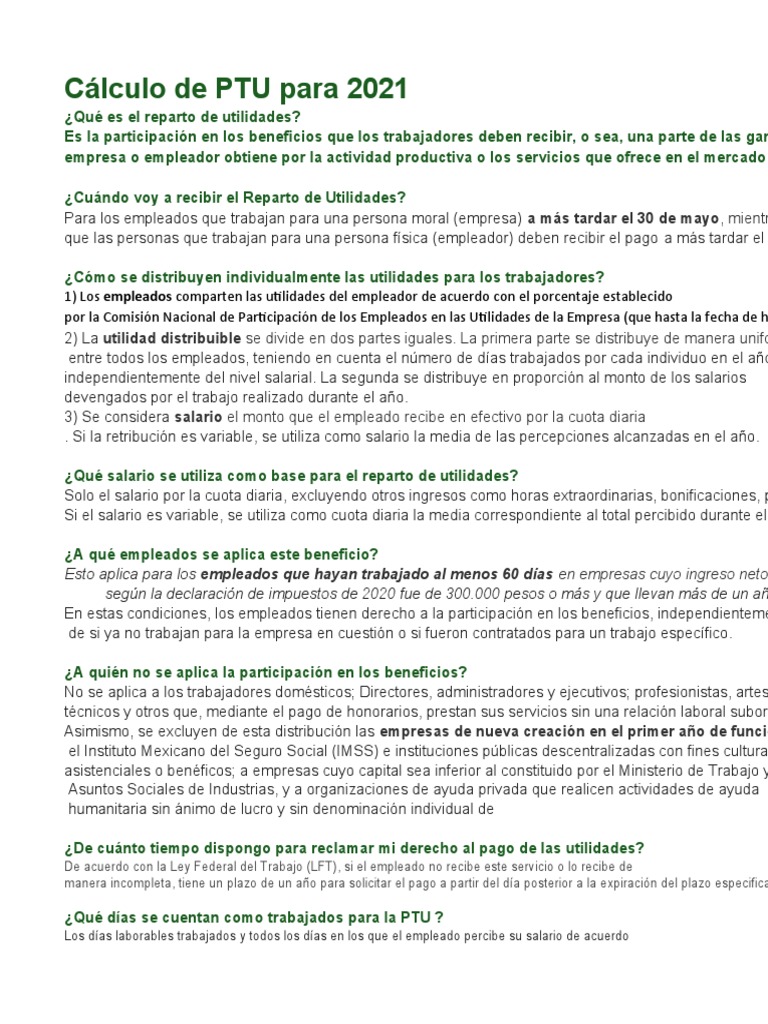 Calcular PTU Con Excel | PDF | Salario | Derecho laboral