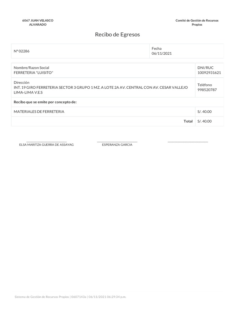 Recibo de Egresos | PDF