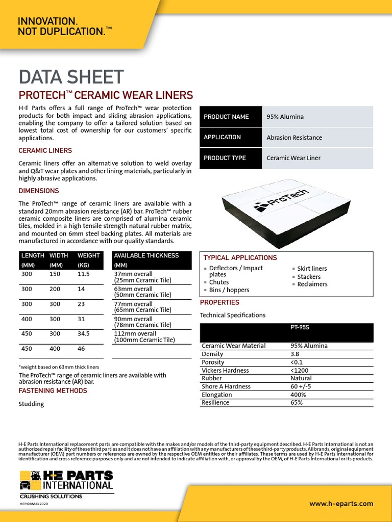 H-E Parts Data Sheet PT-95S Ceramic | Download Free PDF | Ceramics | Wear