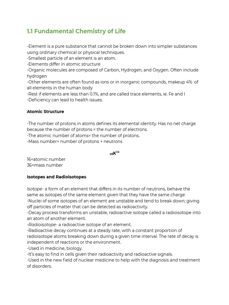 Nelson Biology 1.1-1.4 Notes Grade 12 | PDF | Chemical Elements ...