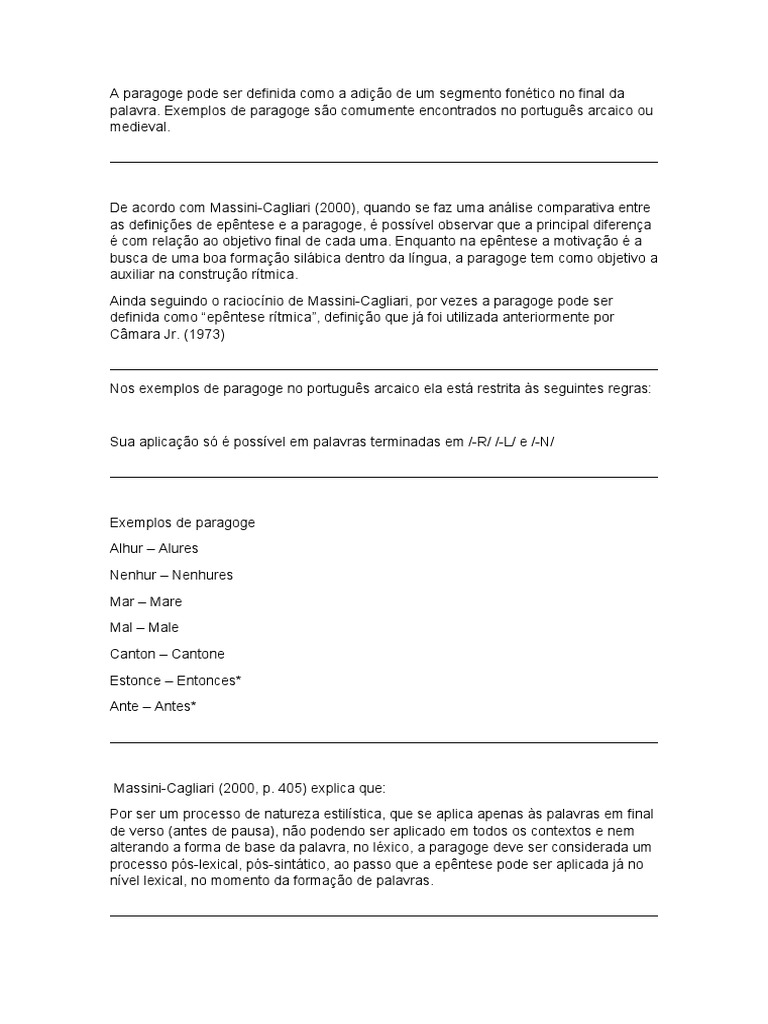 Paragoge - Trabalho de Fonética | PDF