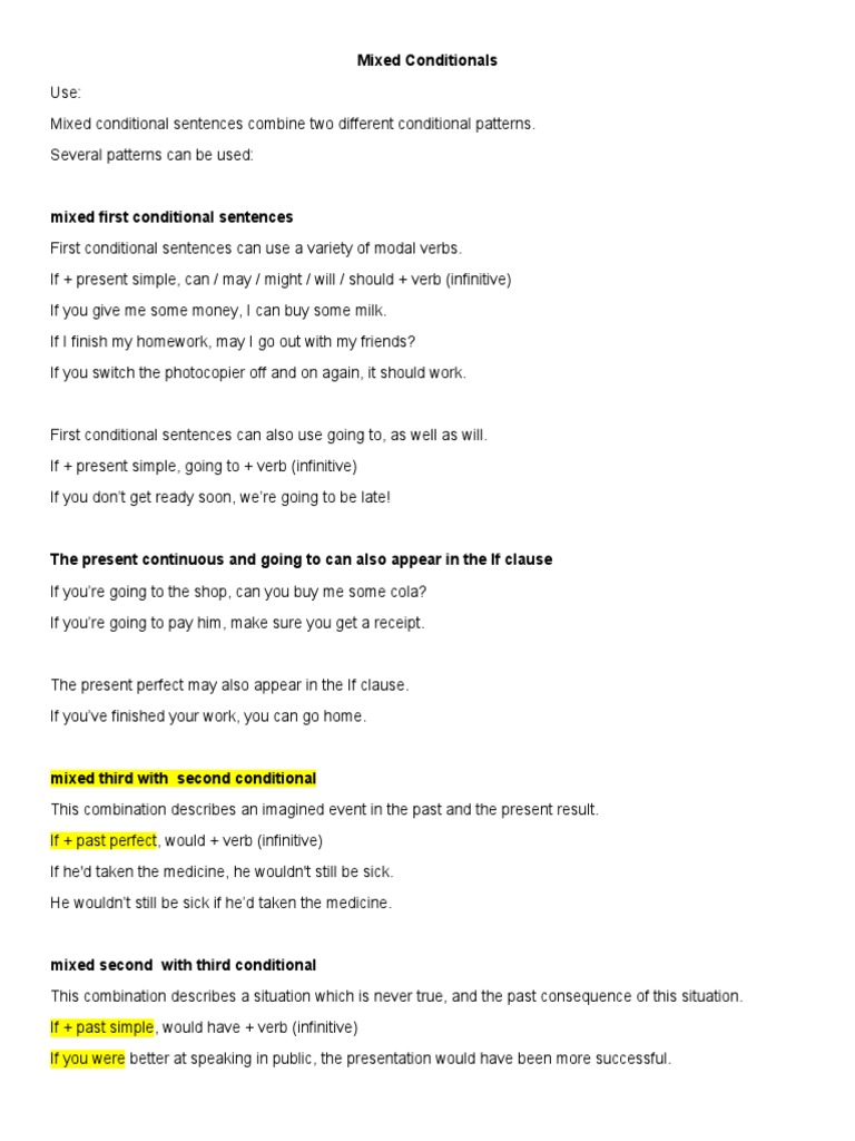 Explanation For Mixed Conditionals | PDF