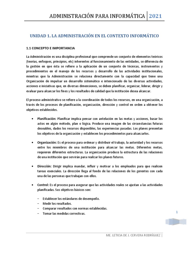 Unidad 1. La Administración en El Contexto Informático | PDF ...