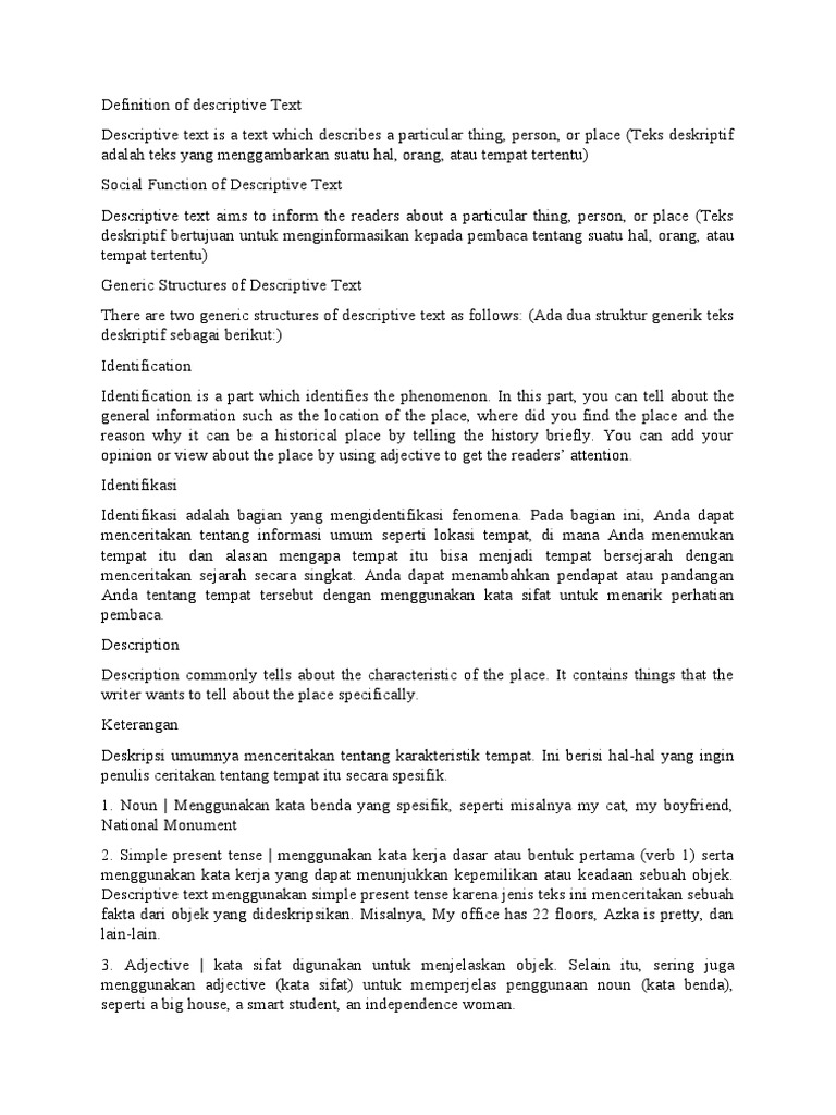 Definition of Descriptive Text Kelas X | PDF
