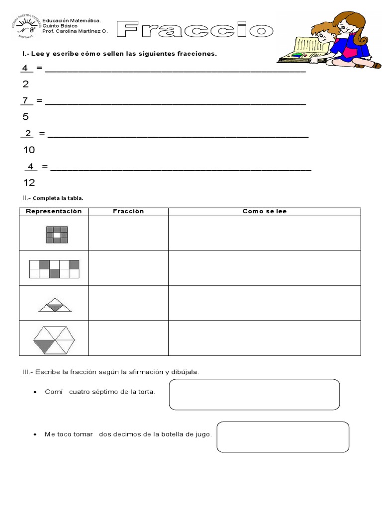 Guia de Mat 5° Lectura y Escritura de Fracciones | PDF