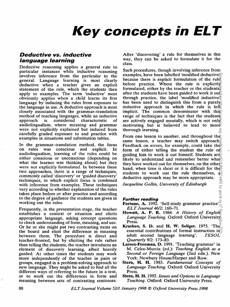 Jacqueline Gollin-Key Concepts in ELT | PDF | Inductive Reasoning | Teachers