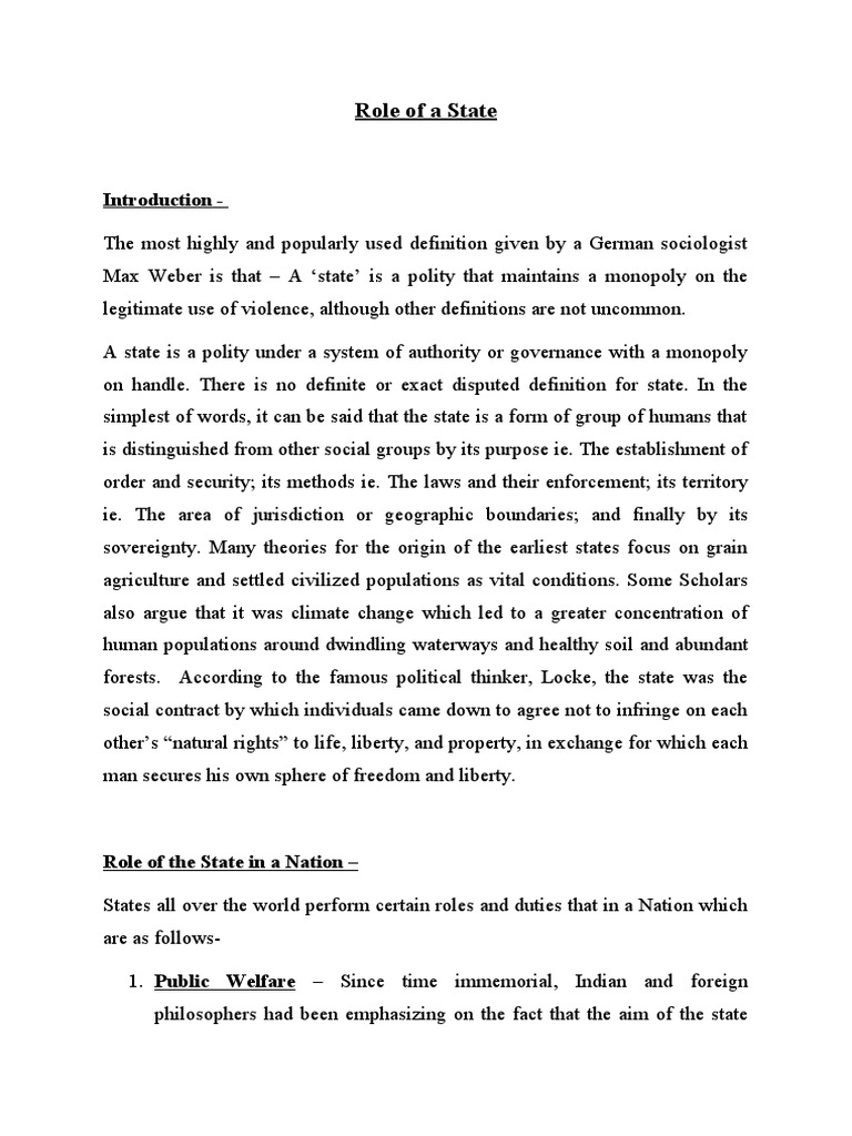 Role of A State | PDF | State (Polity) | Socialism