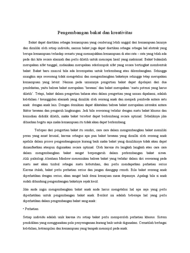 Bakat dan Kreativitas Anak: Cara Optimalisasi | PDF