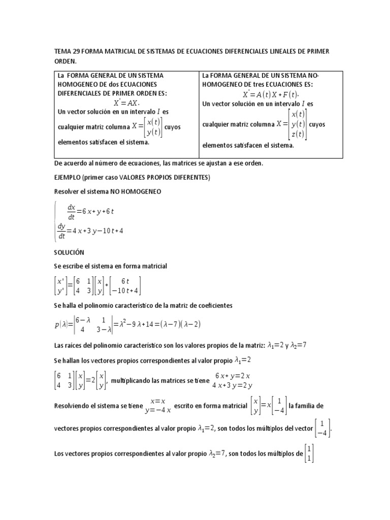 Tema 29 Forma Matricial de Sistemas de Ecuaciones | PDF | Matriz ...