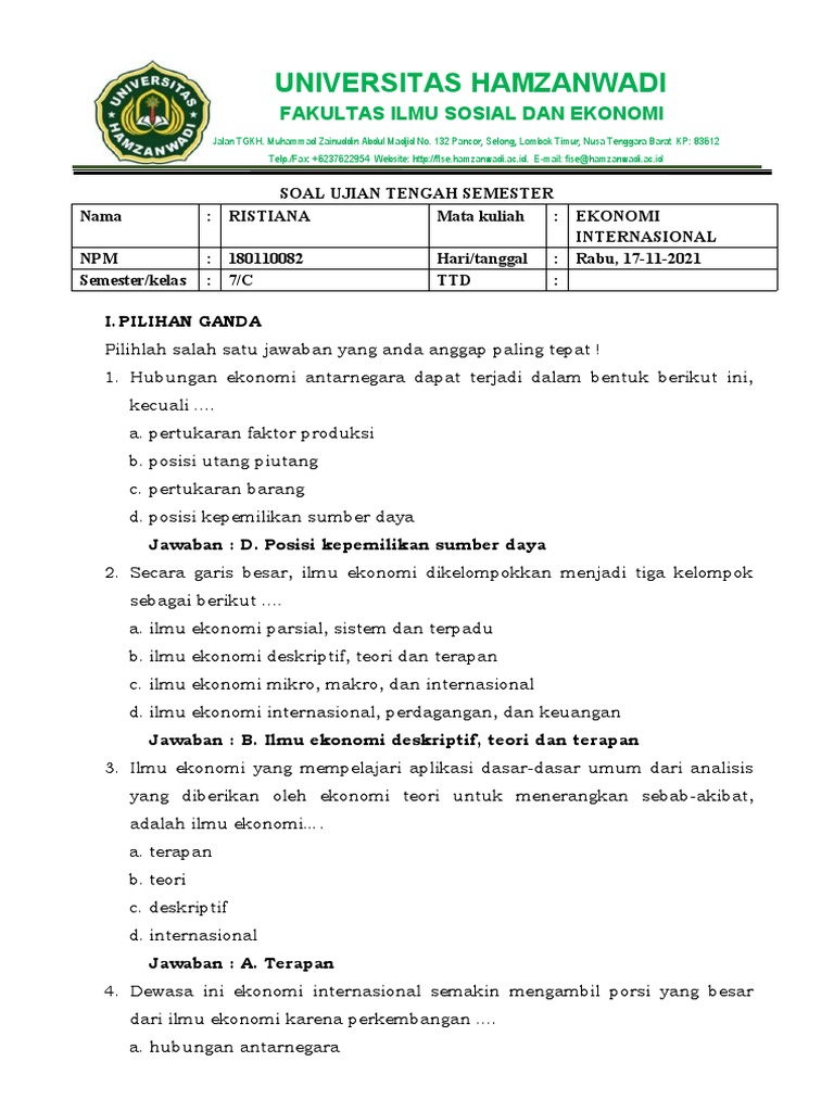 Soal Uts Ekonomi Internasional | PDF