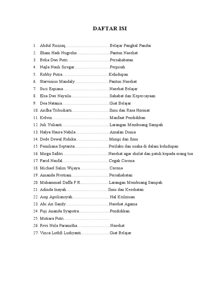 Daftar Isi Pantun | PDF