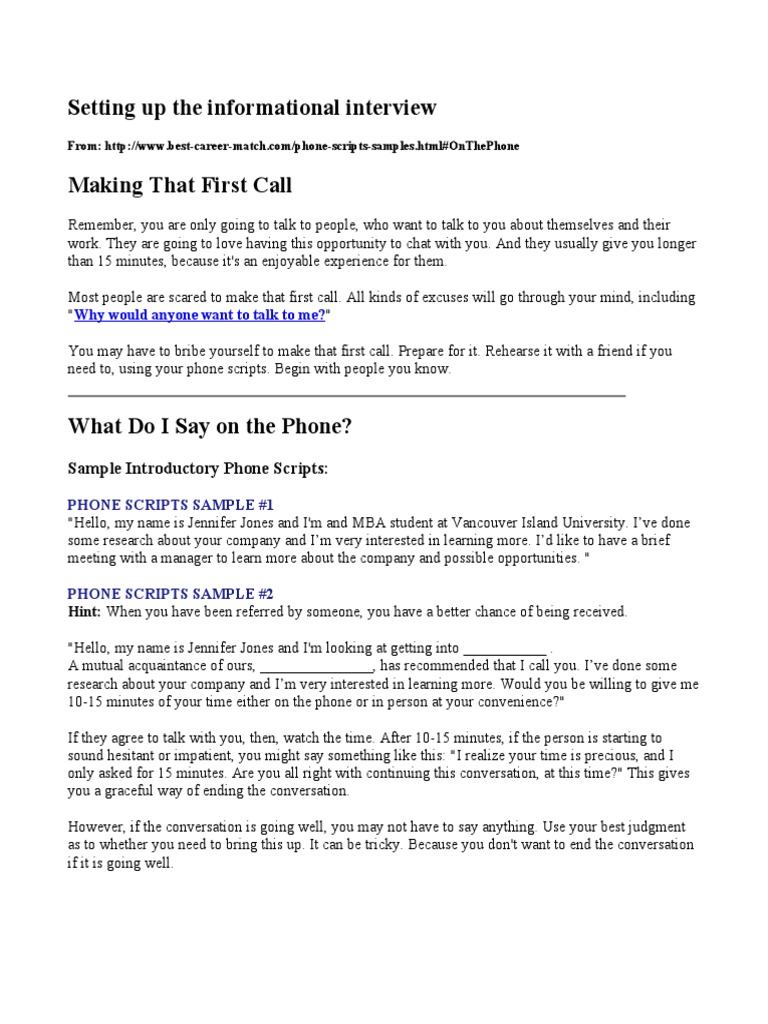 Setting Up The Informational Interview | PDF | Career & Growth | Self ...