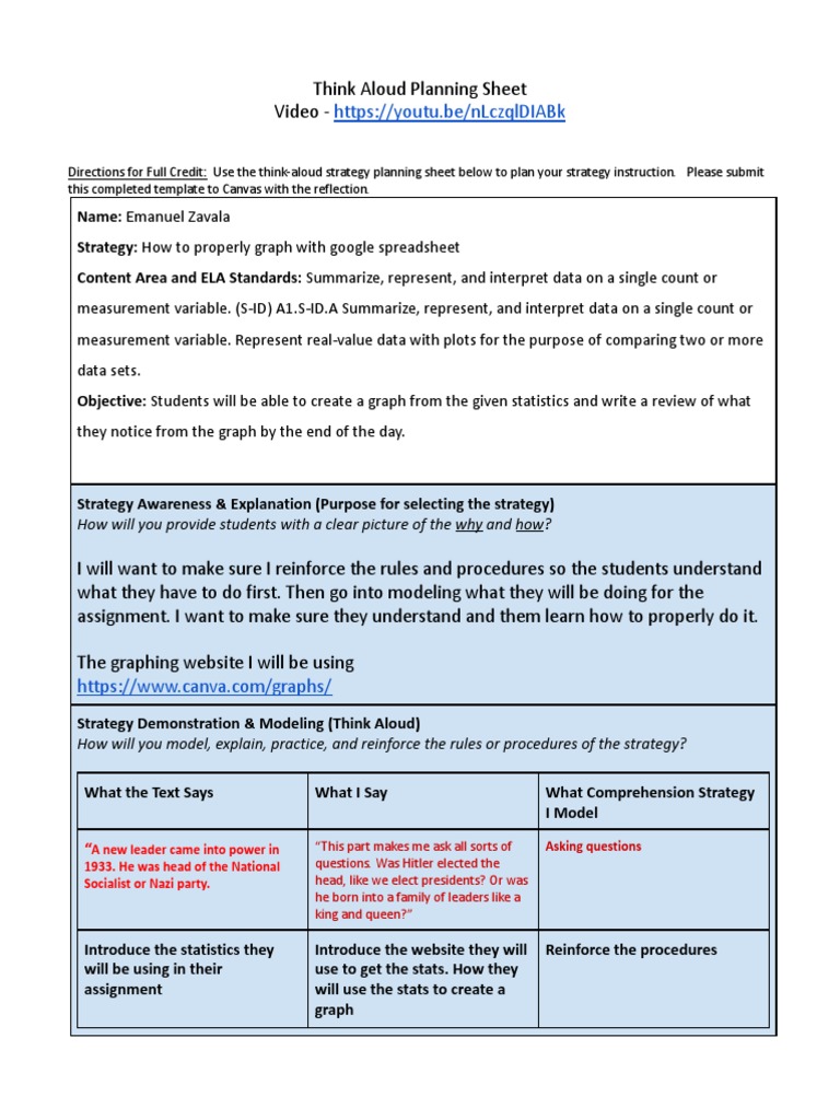 Zavala - Think Aloud Strategy Planning Sheet | PDF | Statistics ...