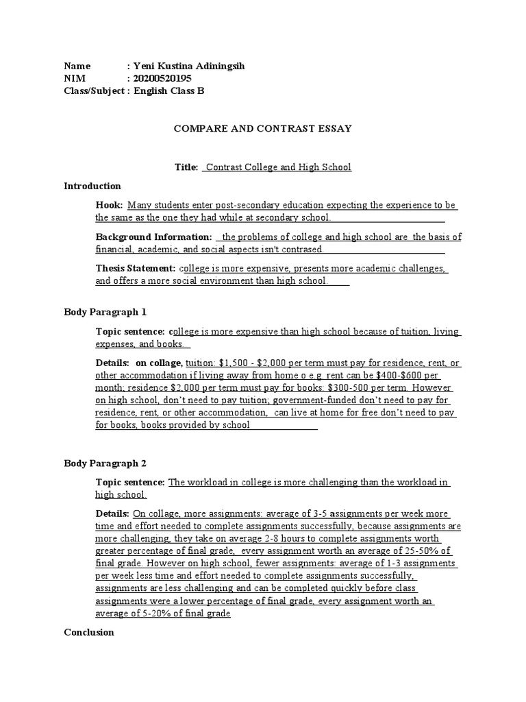 OUTLINE Compare and Contrast Essay | PDF | College | Tuition Payments