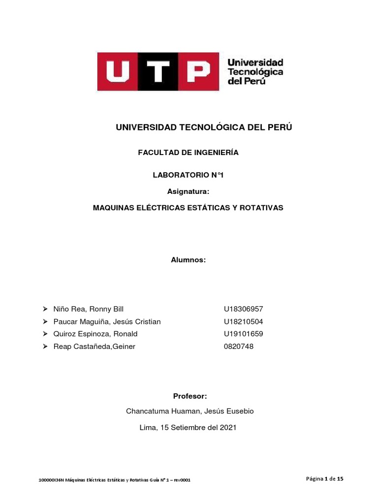 Maquinas Eléctricas Estáticas y Rotativas Laboratorio N°1 | PDF | Transformador | Inductor