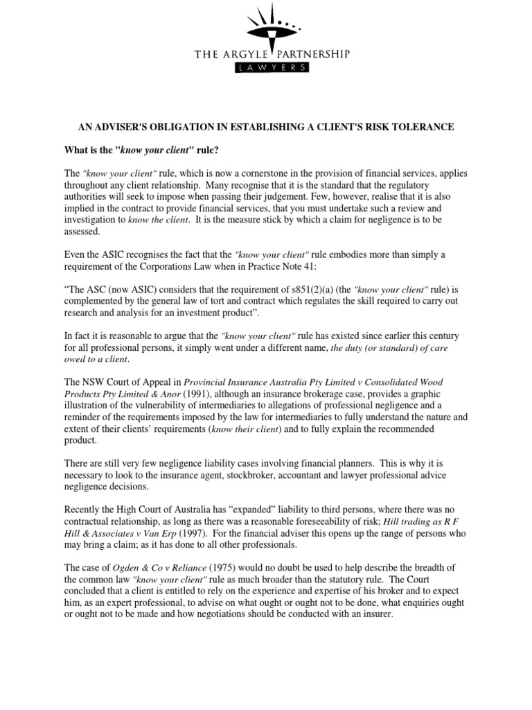 An Adviser'S Obligation in Establishing A Client'S Risk Tolerance What ...
