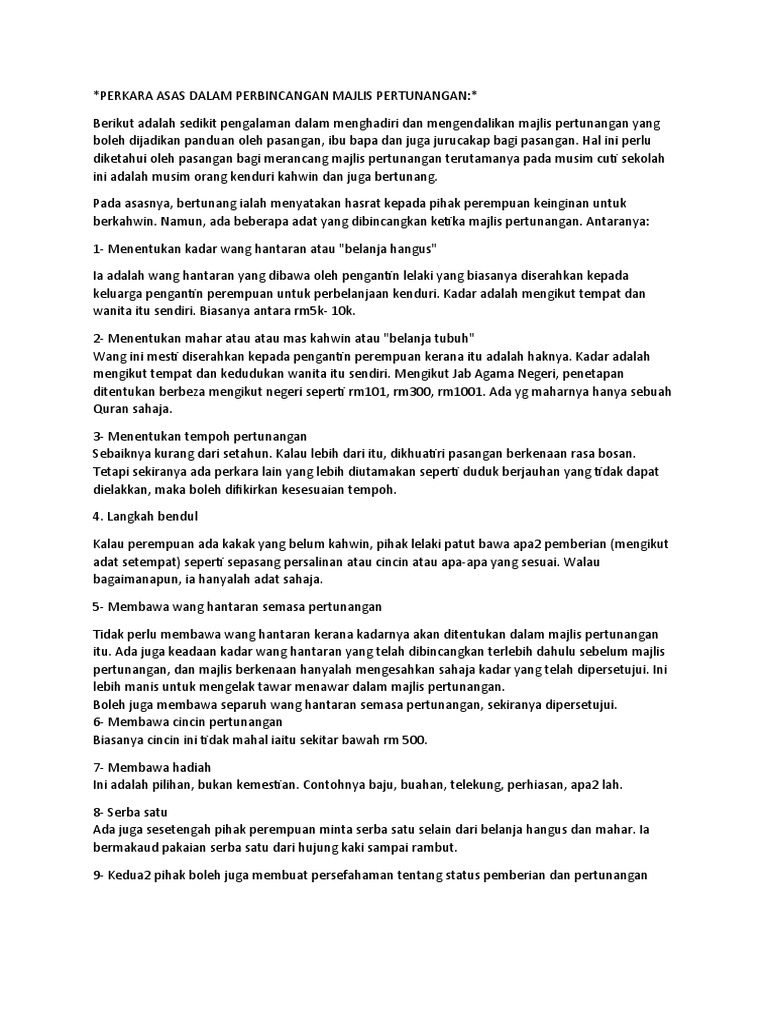 Perkara Asas Dalam Perbincangan Majlis Pertunangan | PDF