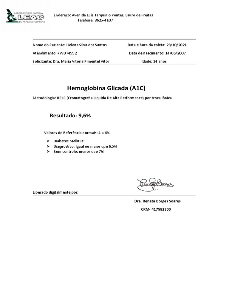 Resultado de Hemoglobina Glicada | PDF