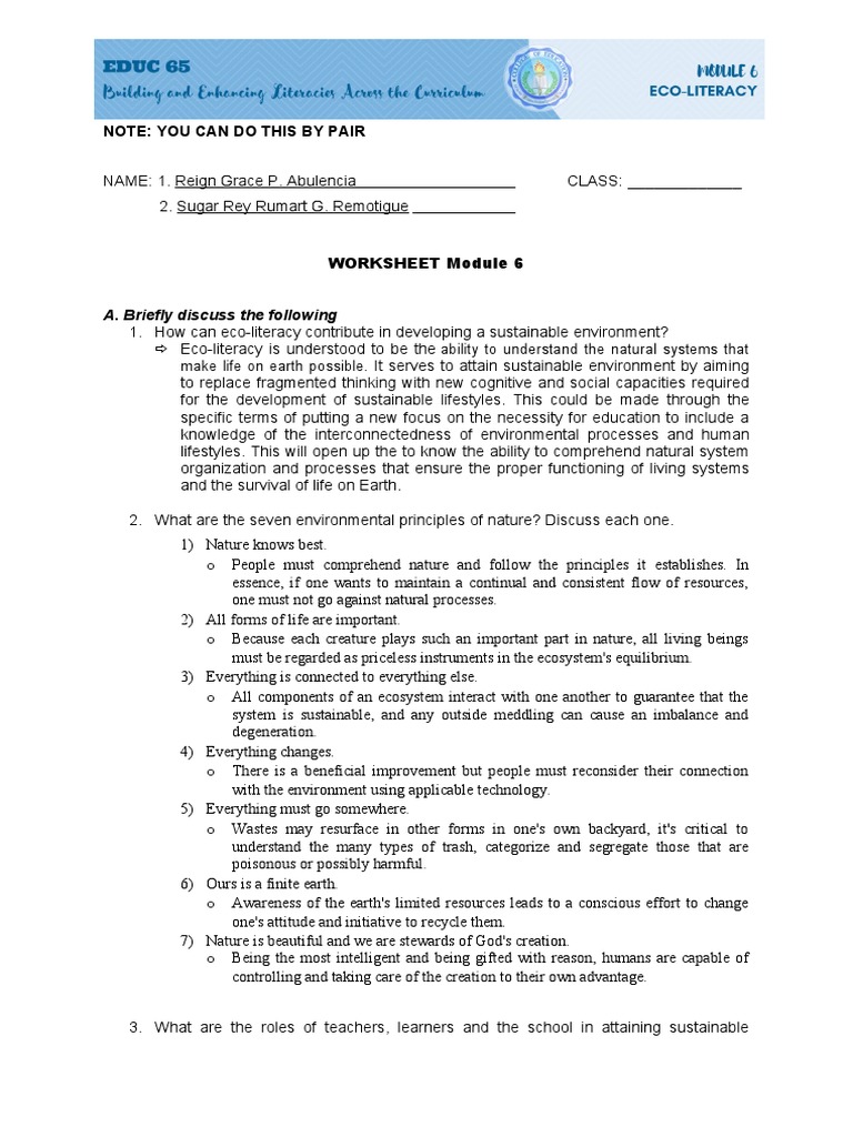 Module 6 Worksheet | PDF | Sustainability | Learning