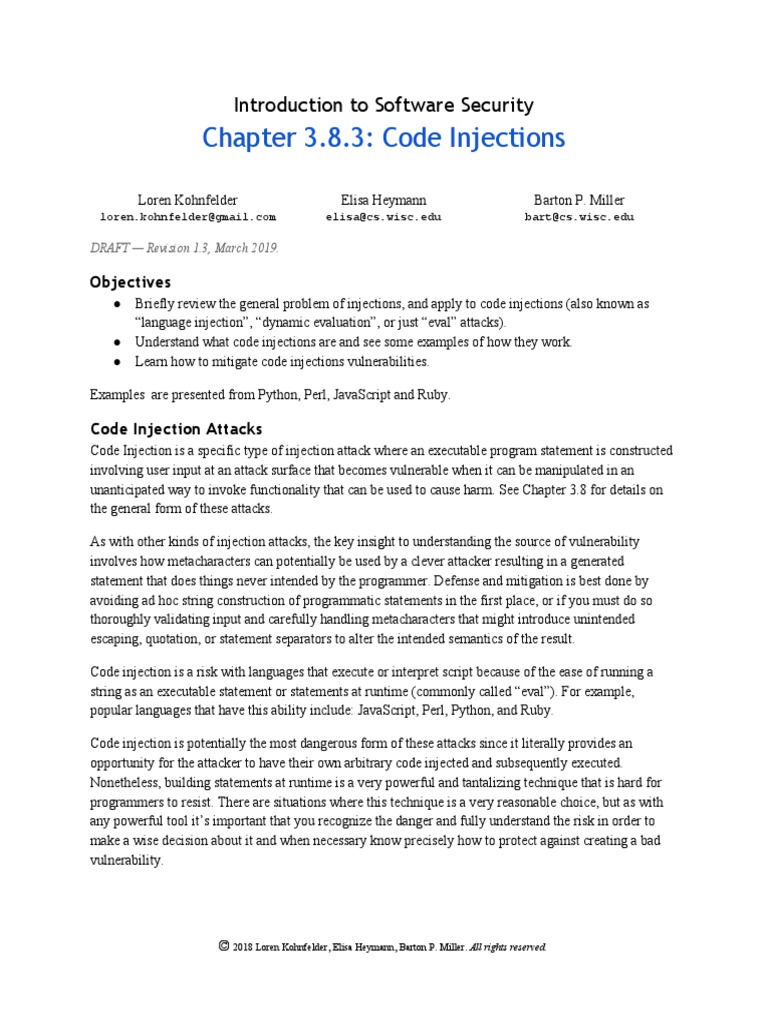 Chapter 3.8.3: Code Injections: Introduction To Software Security | PDF ...