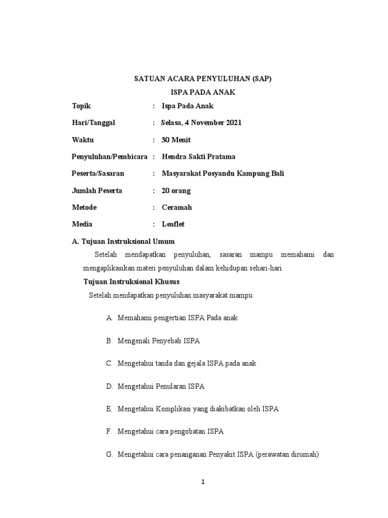 SAP ISPA Pada Anak. By. Hendra Sakti Pratama. | PDF | Pengembangan Diri ...