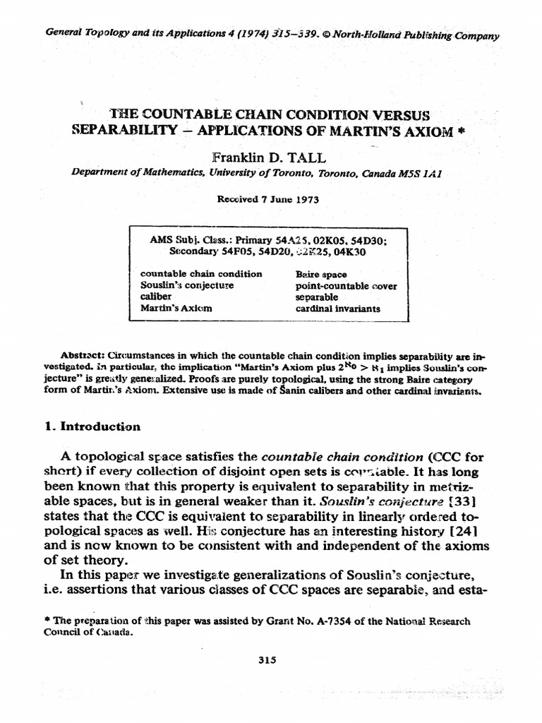The Countable Chain Condition Versus Separability. Applications of ...