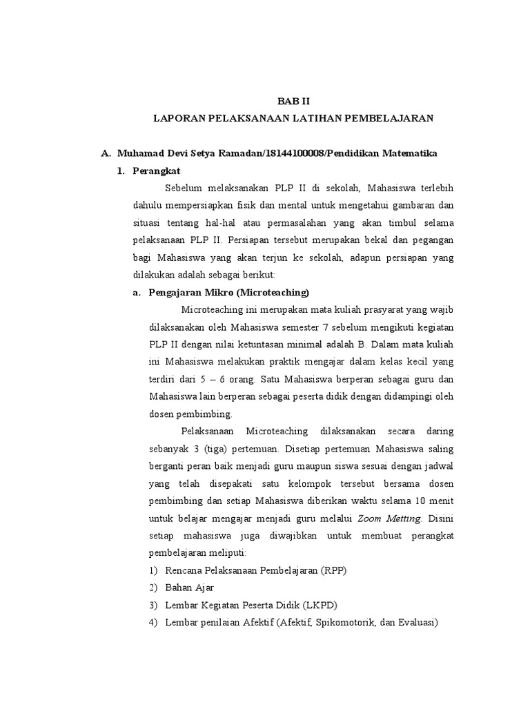 Format Laporan PLP II Kelompok BAB 2 Dan BAB 3 | PDF