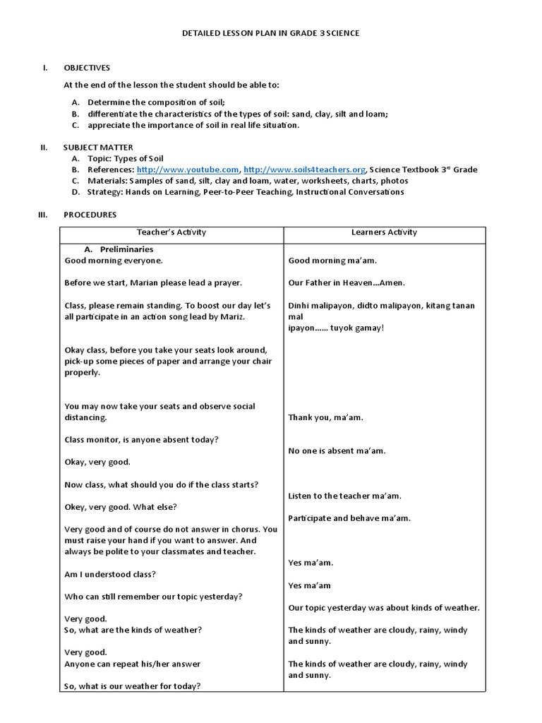 Detailed Lesson Plan in Grade 3 Science | PDF | Loam | Earth Sciences