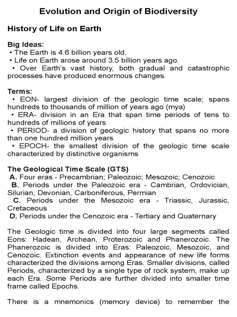 Evolution and Origin of Biodiversity | PDF | Geologic Time Scale | Fossil