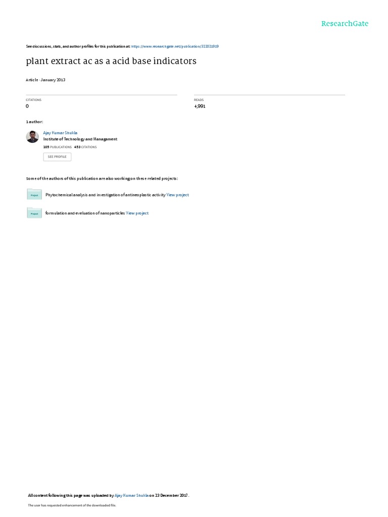 Plant Extract Ac As A Acid Base Indicators | PDF | Chemistry | Physical ...