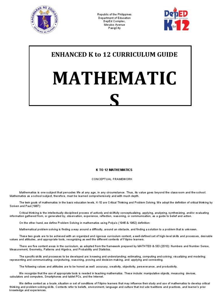 Curriculum Guide Enhanced Math Grade 7 10 PDF | PDF | Equations ...