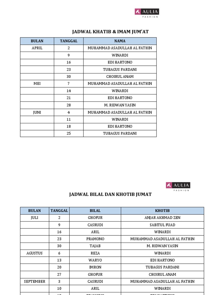 Jadwal Khatib | PDF