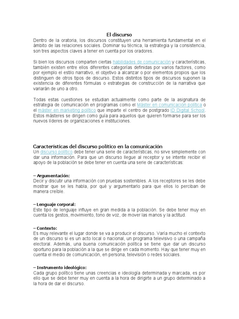 El Discurso - Borrador | PDF | Comunicación no verbal | Comunicación El Discurso - Borrador | PDF | Comunicación no verbal | Comunicación
