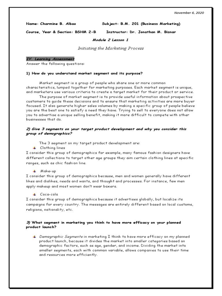 BM201 Module 2 Lesson 1 | PDF | Marketing | Hotel