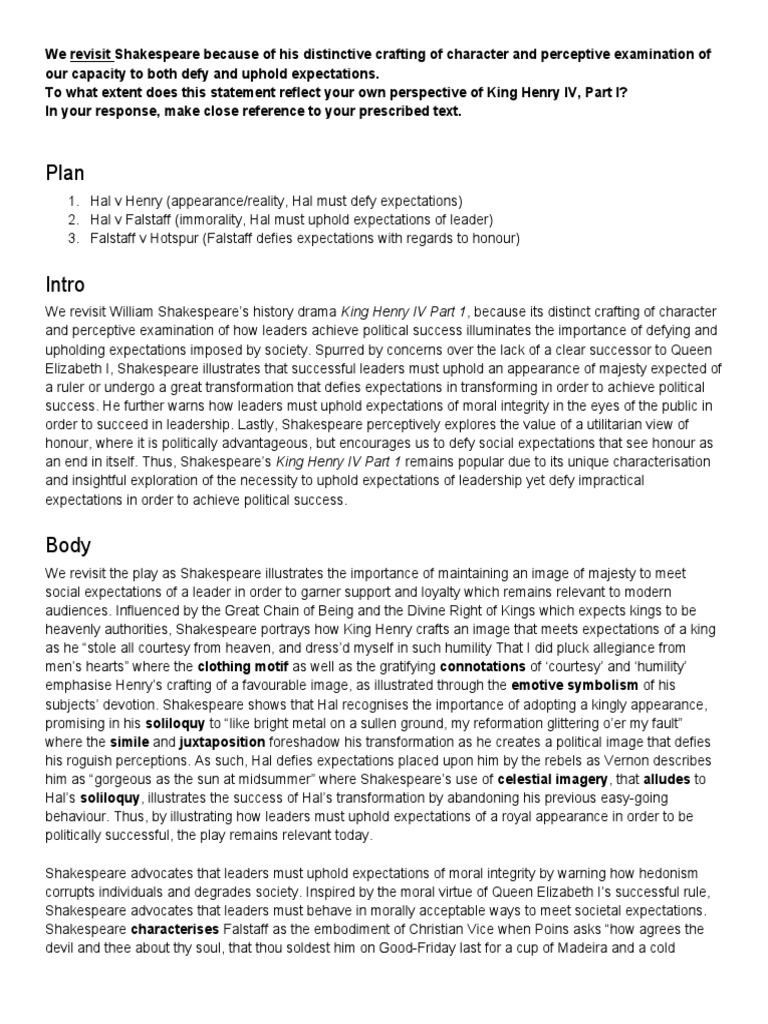 Mod B King Henry IV Practice Essay 1 | PDF | Henry Iv, Part 1 | William ...