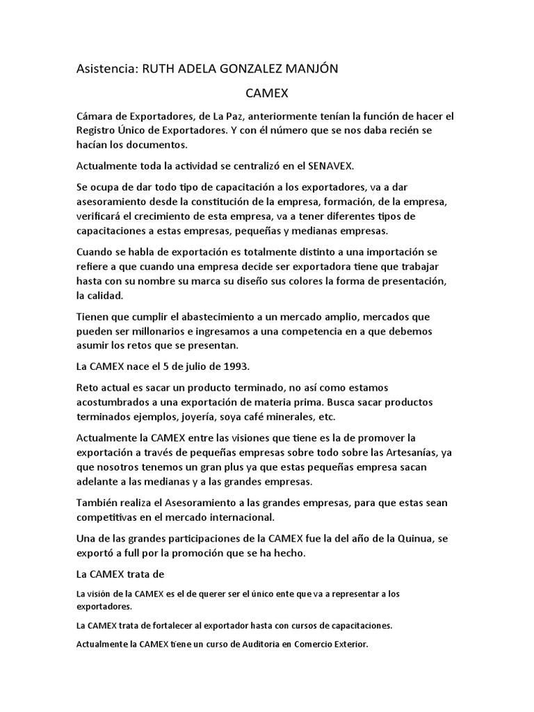 Resumen De La Camex Pdf