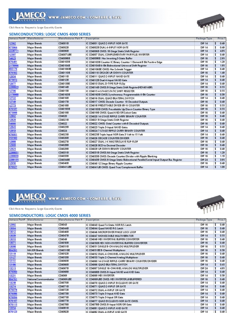 ICs Semiconductors Logic CMOS 4000 Series | PDF | Logic Gate | Computing