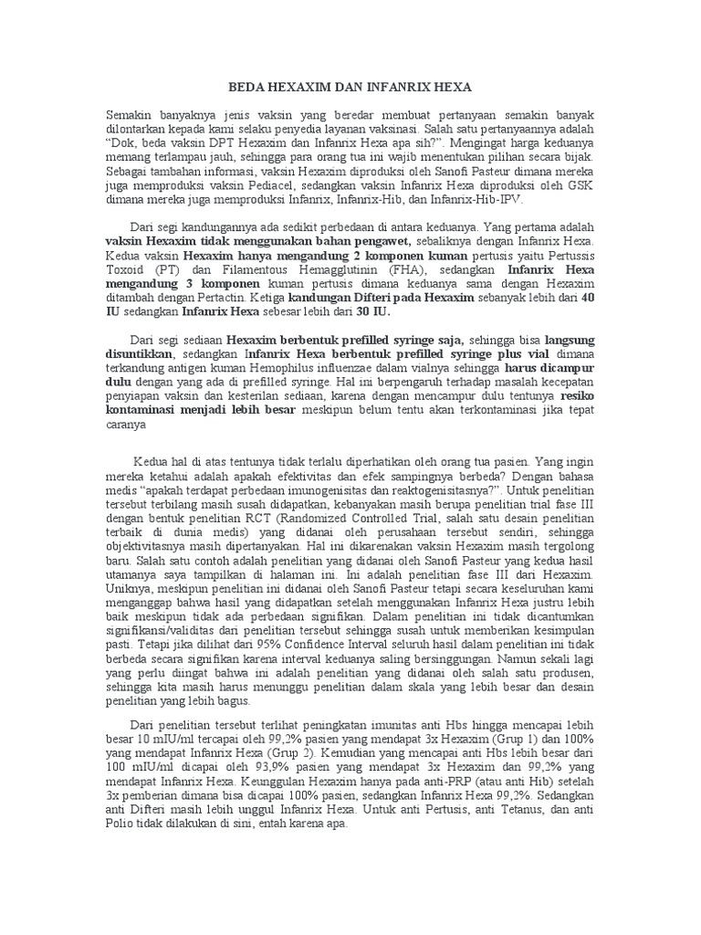 Beda Hxxim Dan Infanrix Hexa | PDF