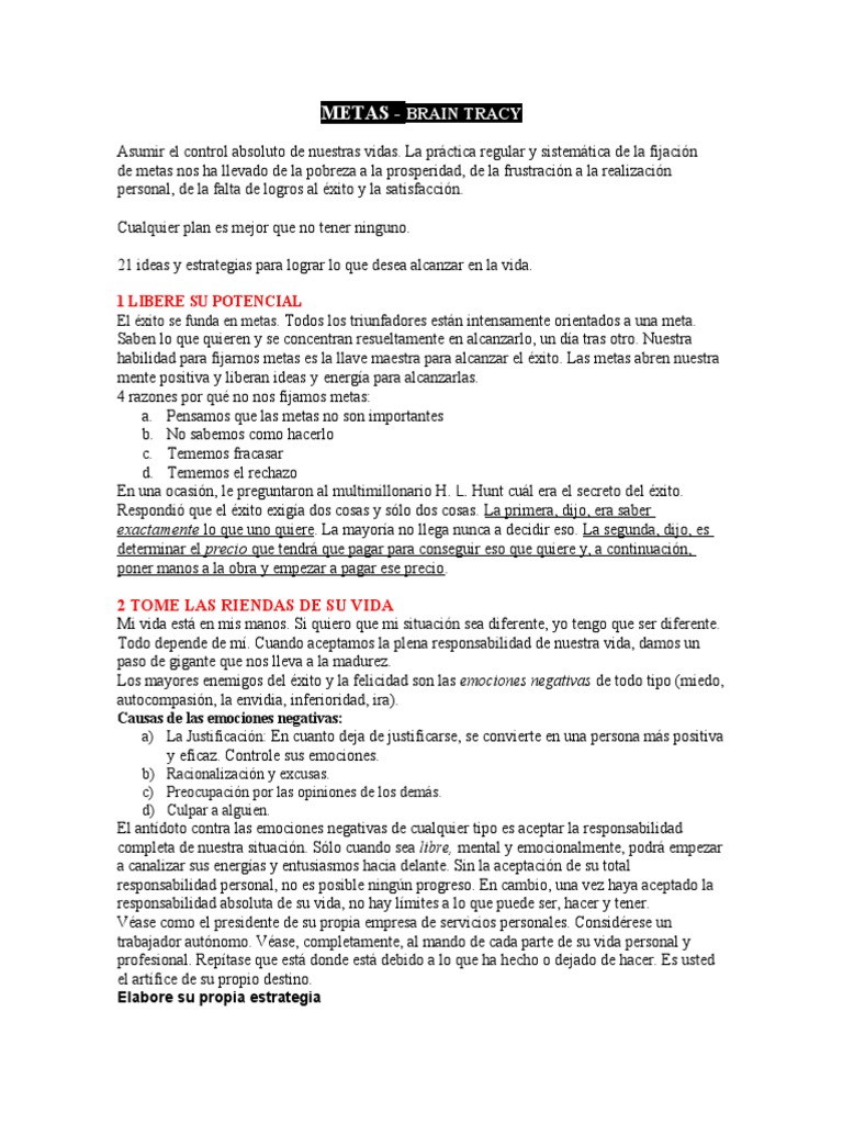 METAS. Brian Tracy | PDF | Aprendizaje | Autoestima