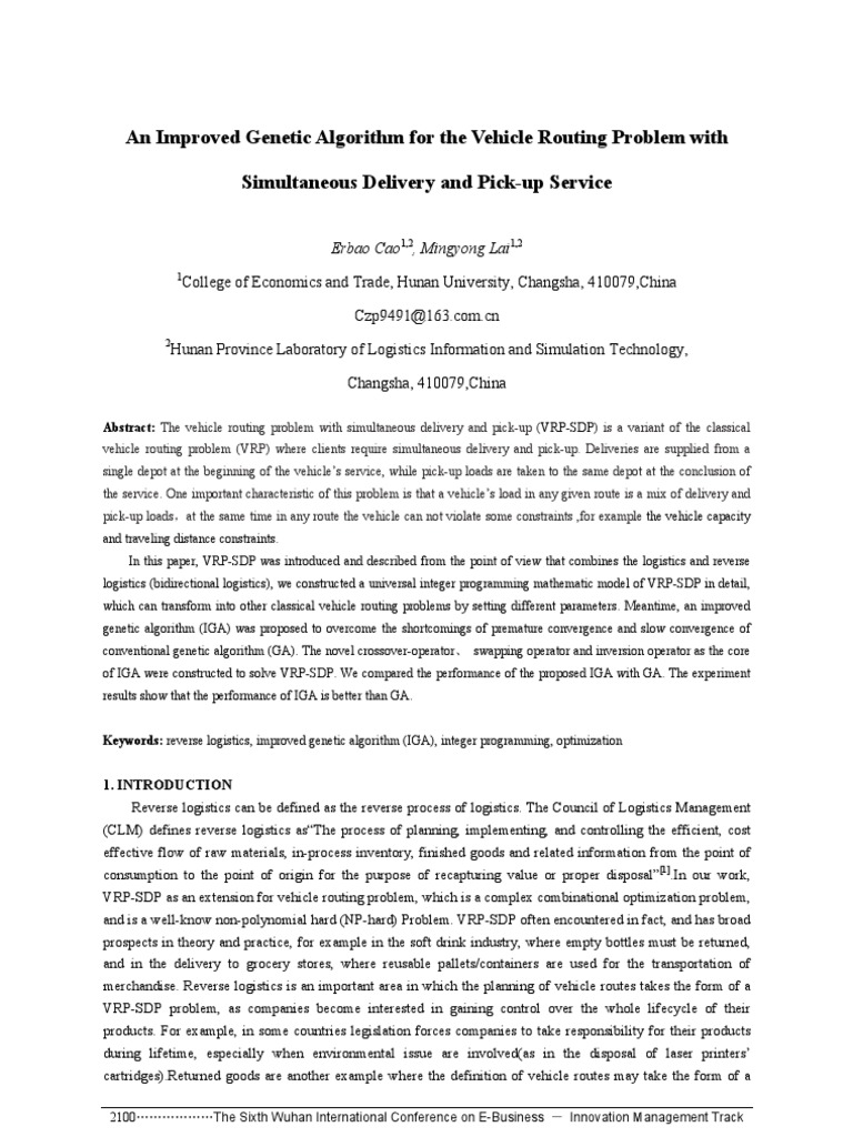 An Improved Genetic Algorithm For The Vehicle Routing Problem With ...