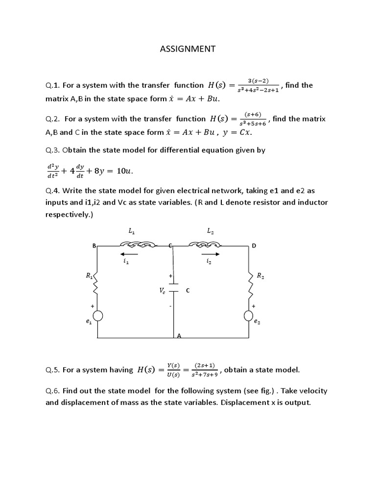 Assignment 1 EE313 Modern Control Engineering | PDF | Electrical Engineering | Mathematics