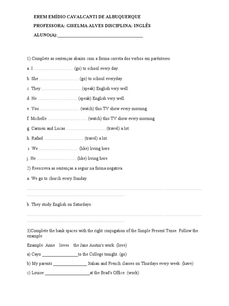 Exercicio - Simple Present | PDF