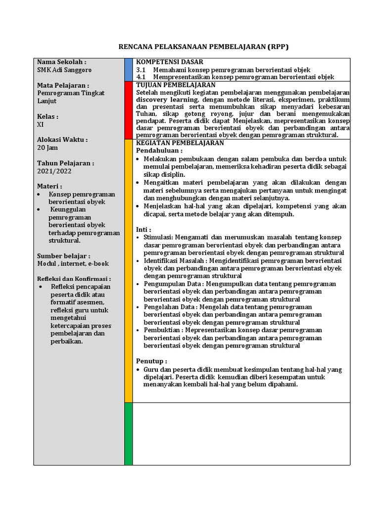 RPP - PTL - Kelas XI RPL - Ade Reza Haryanto | PDF